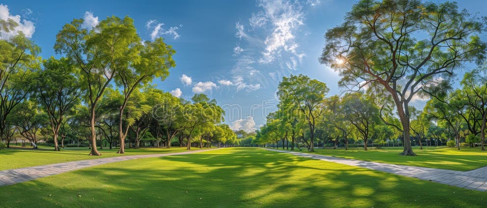 Scenic View of Public Park with Trees and Walk Paths, Captured from a ...