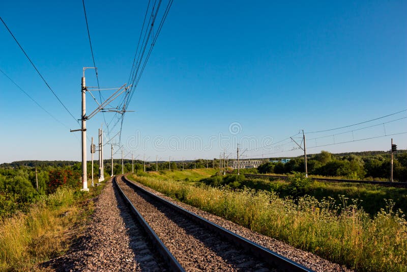 Scenic View of Railway Tracks Turning Right in the Countryside Stock ...