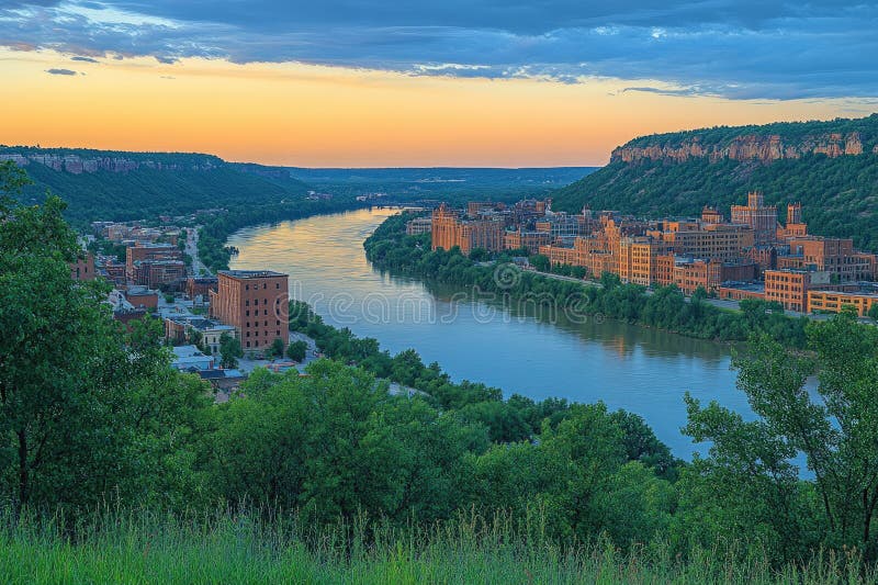 A Scenic View of Red Wing, Minnesota, with the River and Bluffs Stock ...