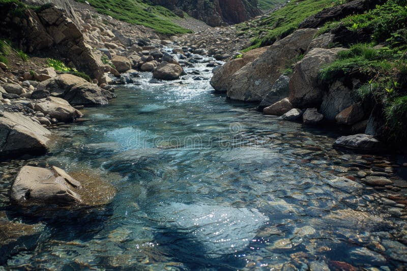 Scenic View of River Flowing through Green Hillside, Ideal for Nature ...