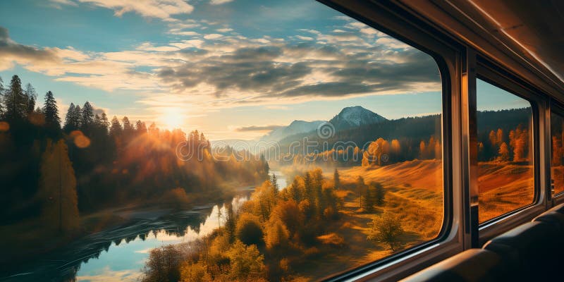 A Scenic View of a River from a Train Window.Window View from Train ...