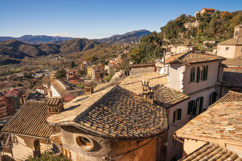 Scenic View of Rooftops of Subiaco, Italy Stock Image - Image of travel ...
