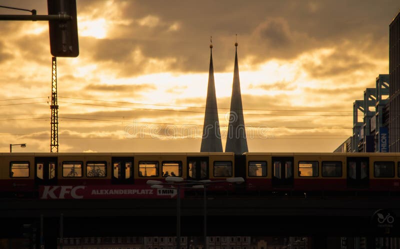 Scenic View of an S-Bahn Subway Train Moving with Towers and a ...