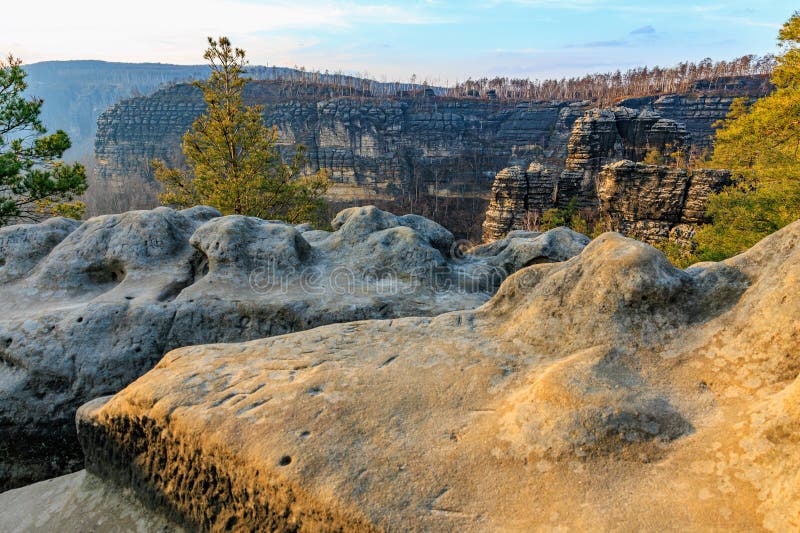 Scenic View of Sandstone Cliffs and Rock Formations in Forest Landscape ...