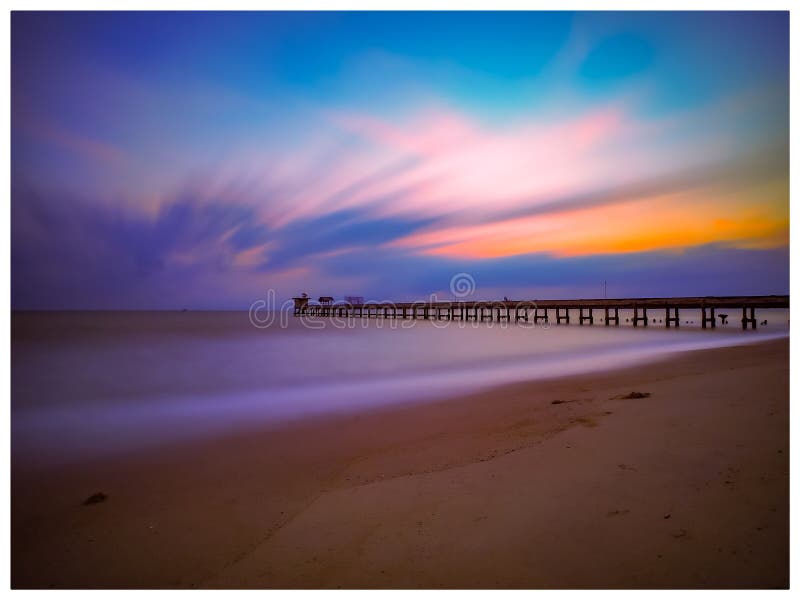 Scenic View of Sea and Bridge before Sunset Stock Image - Image of ...