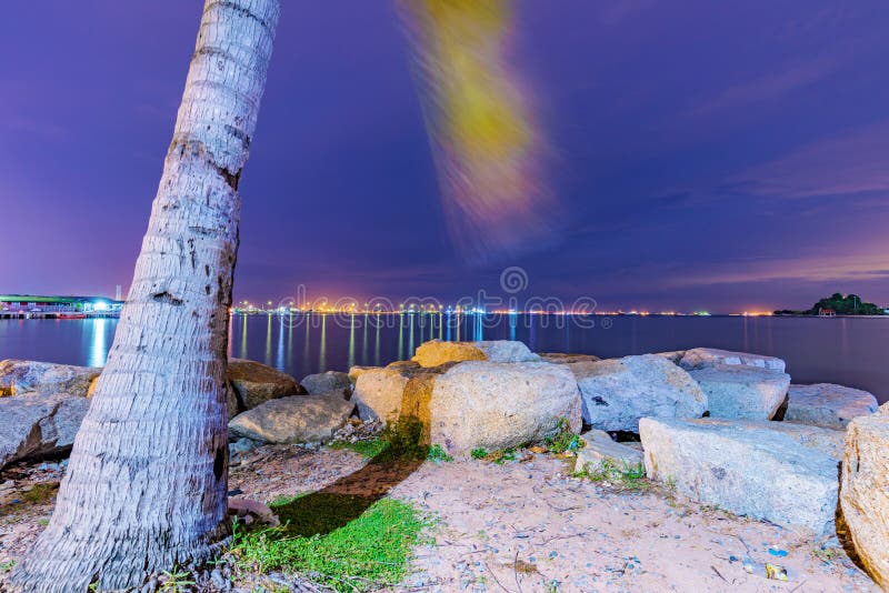 Scenic View of Seaside Beach at Night Stock Image - Image of holiday ...