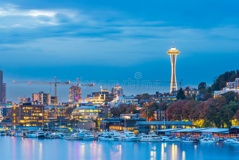 Scenic View of Seattle City in the Night Time with Reflection of Water ...