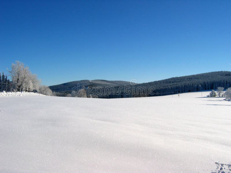 Scenic View of Snowy Fields Stock Image - Image of cosy, mountains ...