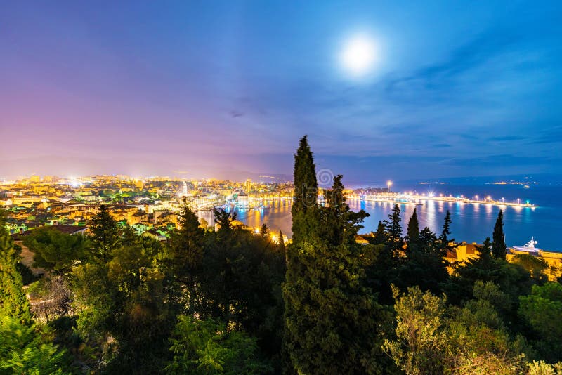 Scenic View of Split at Night Stock Image - Image of croatia, nature ...