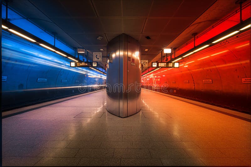 Scenic View of a Subway Station with Colorful Lights Stock Photo ...