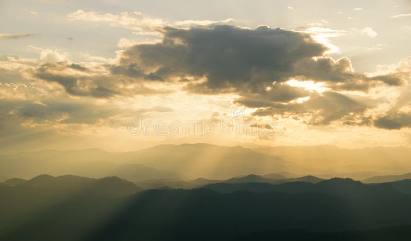 Scenic View of Sunrise Mountains Layer Evening at North Thailand ...