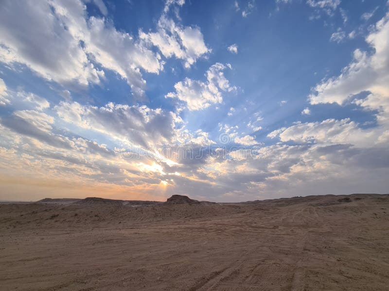 Scenic View of a Sunset Seen in the Skies of a Desert Stock Image ...