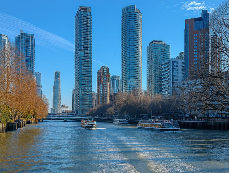 A Scenic View of the Thames Gateway with Boats Navigating the River and ...