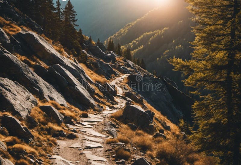 Scenic View of a Trail in Hills on a Sunny Day Stock Illustration ...
