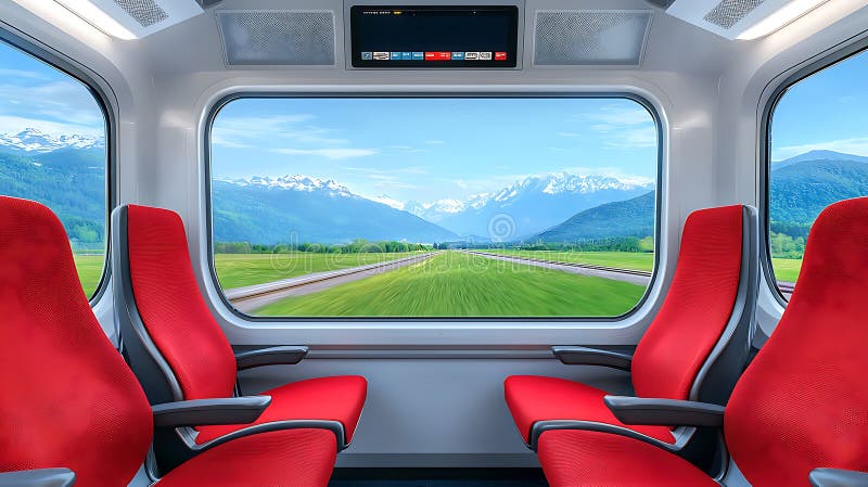 Scenic View from Train Window Showcasing Mountains and Green Fields ...