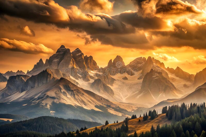 Mountain Range Under Beige Sky Stock Illustration - Illustration of ...