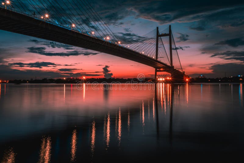 Scenic View of Vidyasagar Setu Toll Bridge at the Beautiful Sunset ...