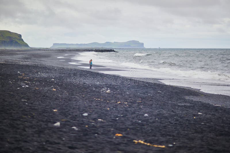 Scenic View of Vikurfjara Black Sand Beach in Vik in Southern Iceland ...
