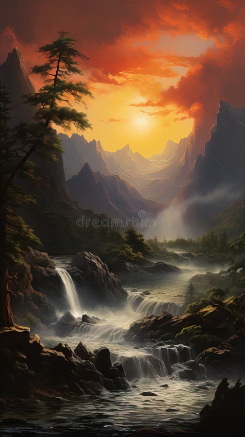 Scenic View Waterfall Sublime Waterfall Merging. Generative AI Stock ...