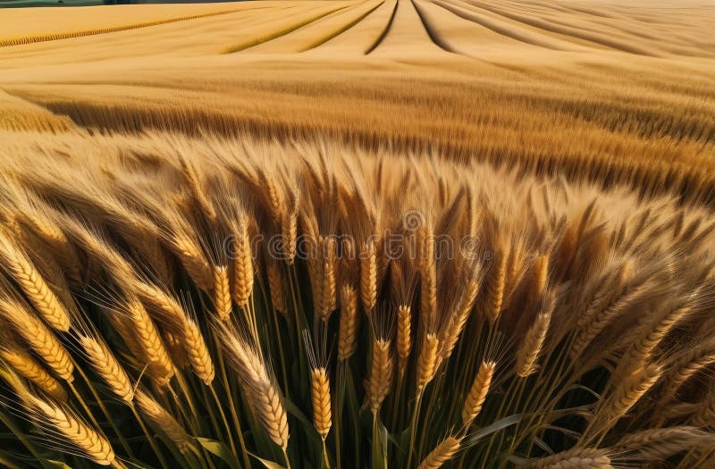 Scenic View of Wheat Field with Golden Wheat and Valley Landscape, Rows ...