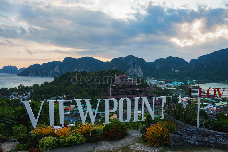 Scenic Viewpoint on Koh Phi Phi with Viewpoint Sign and Andaman Sea ...