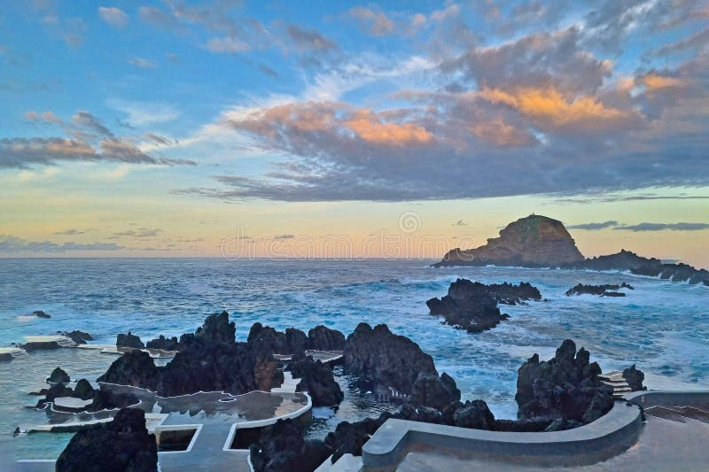 Scenic Views from the Coast of Madeira To the Ocean during Sunset ...