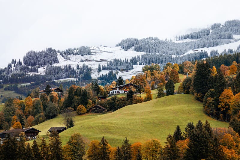 Scenic Viiew of. Agreen Field with Snow Covered Mountains in the ...