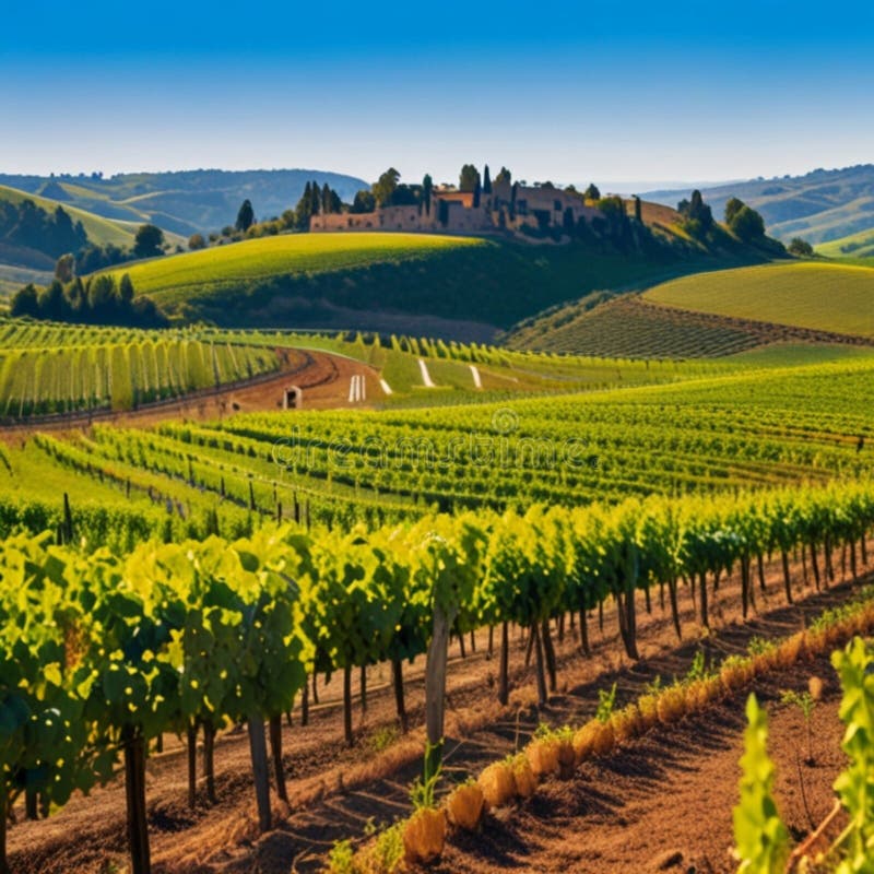 A Scenic Vineyard with Rows of Grapevines Stock Illustration ...