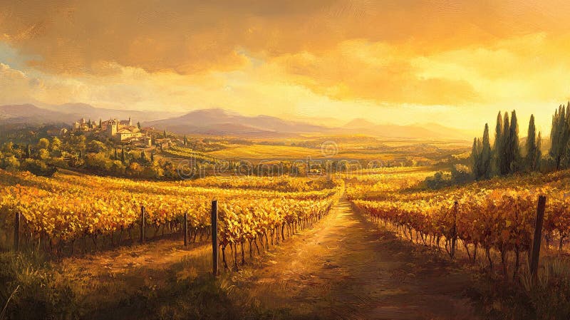 Scenic Vineyard Under Warm Golden Sunset Light. Stock Photo - Image of ...