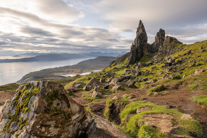 Scenic Vista of a Green Mountain Range Overlooking the Ocean Stock ...