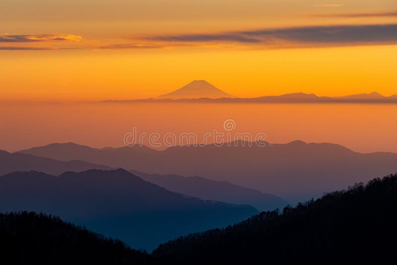 Scenic Vivid Sunset Over the Mount Fuji, Japan Stock Image - Image of ...