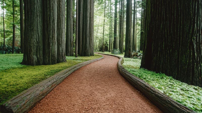 A Scenic Walking Path Winds through a Lush Redwood Forest. Stock ...