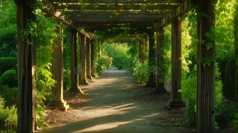 A Scenic Walkway Leading through a Lush Green Forest, Surrounded by ...