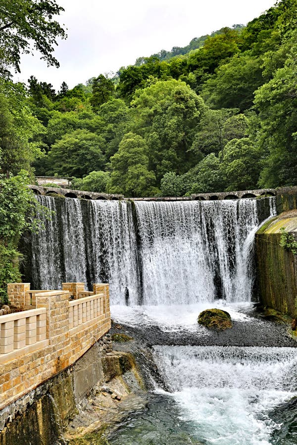 Scenic Waterfall in the City Stock Image - Image of natural, waterfall ...