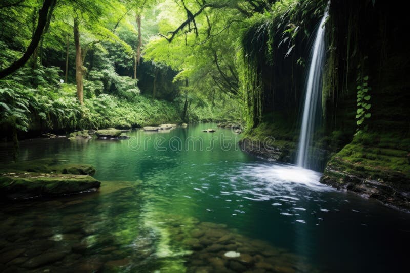 A Scenic Waterfall Flowing into a Tranquil Pool in a Forest Stock Image ...