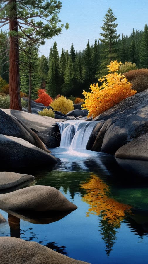 Scenic Waterfall Landscape Autumn Foliage Forest Reflections Mountain ...
