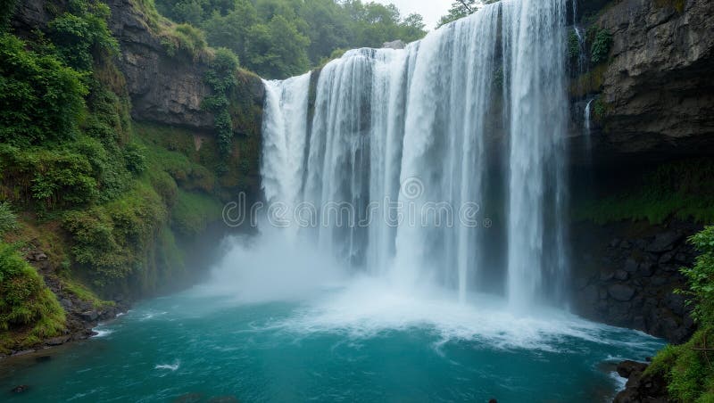 Scenic Waterfall in Lush Tropical Setting Stock Illustration ...