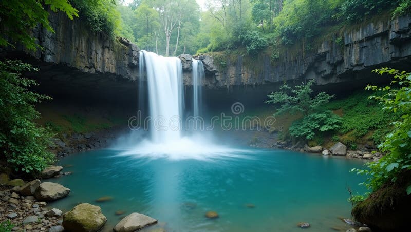 Scenic Waterfall in Lush Tropical Setting Stock Illustration ...