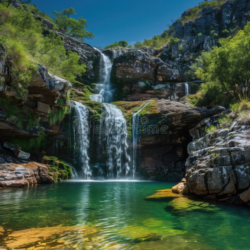 Scenic Waterfall in Slow Motion Flow Stock Illustration - Illustration ...