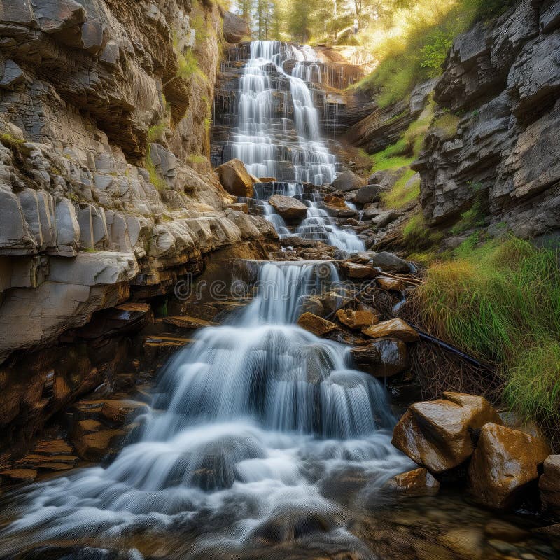 Scenic Waterfall in Slow Motion Flow Stock Illustration - Illustration ...