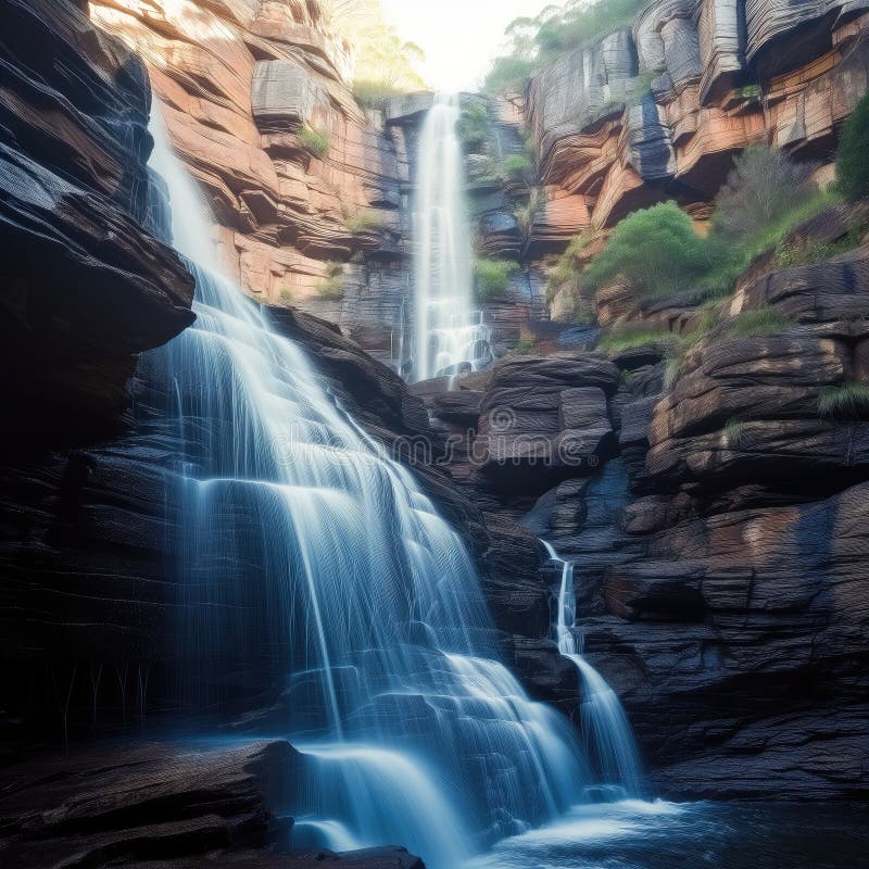 Scenic Waterfall in Slow Motion Flow Stock Illustration - Illustration of nature, waterfall ...