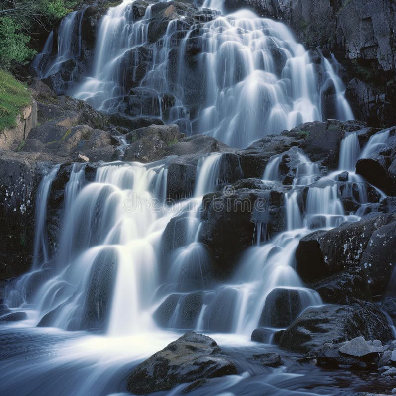 Scenic Waterfall in Slow Motion Flow Stock Illustration - Illustration of color, wilderness ...