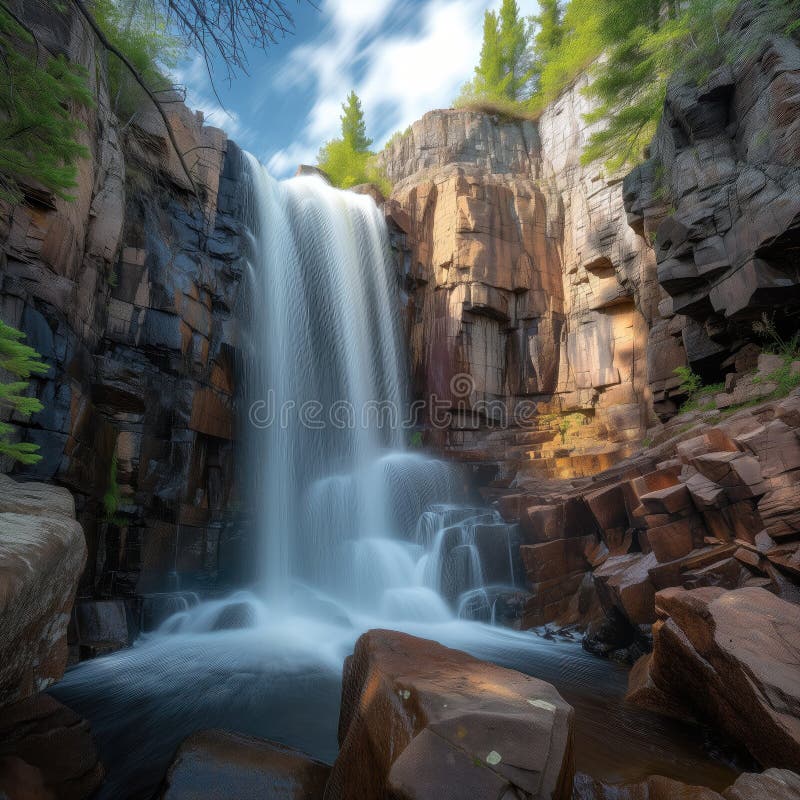 Scenic Waterfall in Slow Motion Flow Stock Illustration - Illustration of nature, stream: 305816677