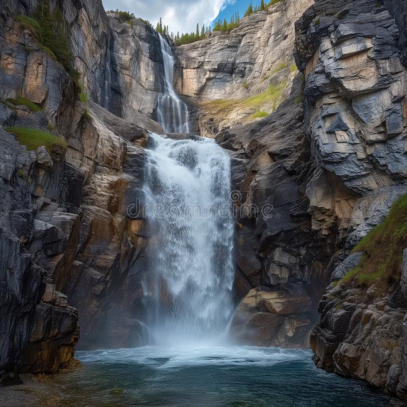 Scenic Waterfall in Slow Motion Flow Stock Illustration - Illustration ...