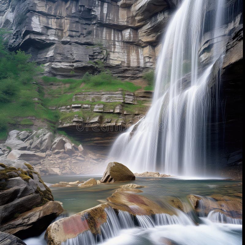 Scenic Waterfall in Slow Motion Flow Stock Illustration - Illustration ...