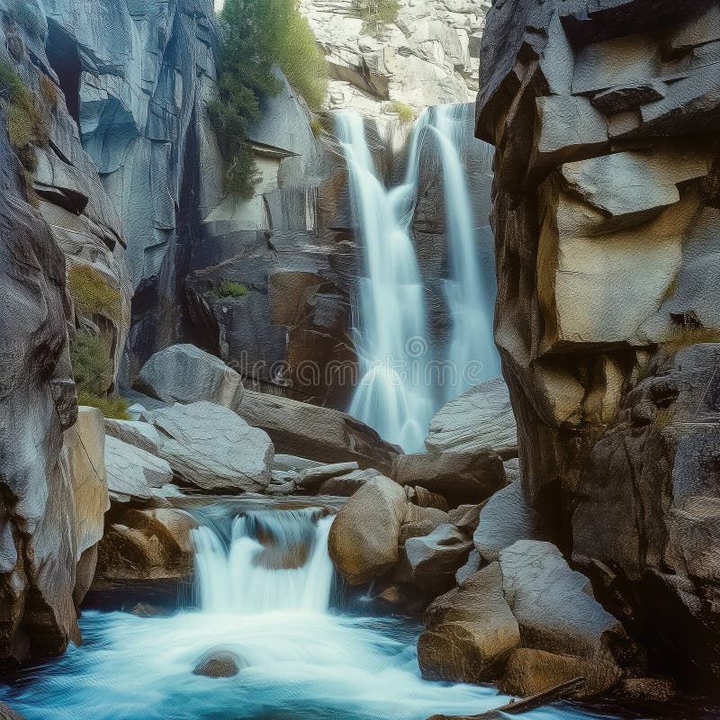 Scenic Waterfall in Slow Motion Flow Stock Illustration - Illustration ...