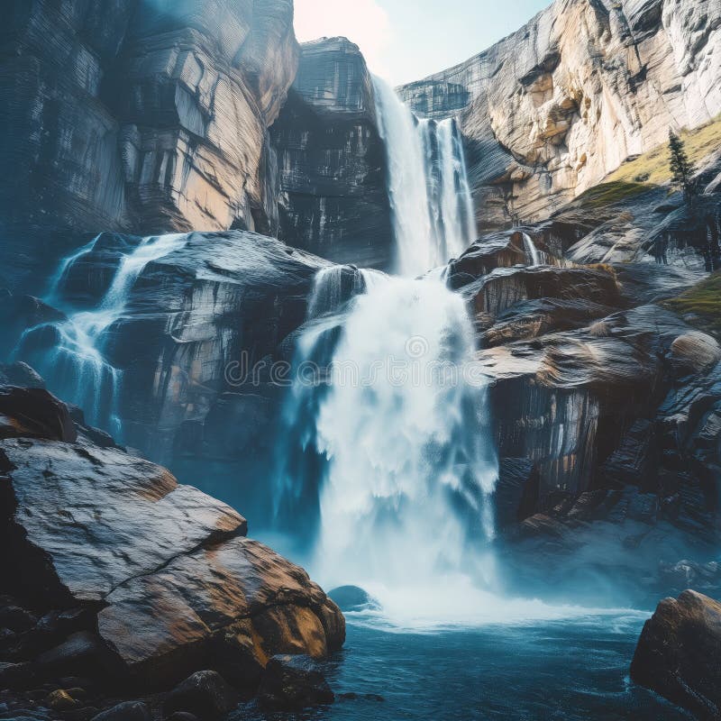 Scenic Waterfall in Slow Motion Flow Stock Illustration - Illustration ...