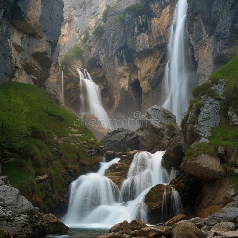 Scenic Waterfall in Slow Motion Flow Stock Illustration - Illustration ...