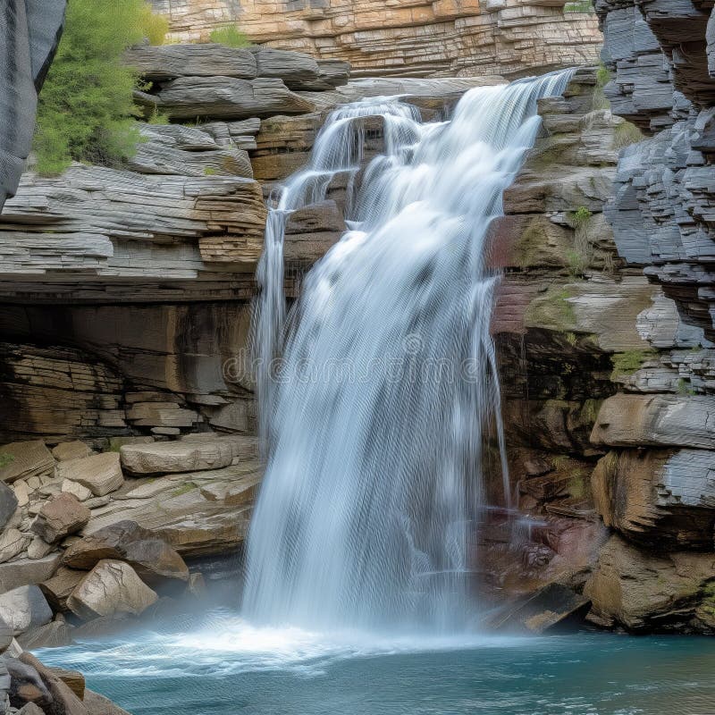 Scenic Waterfall in Slow Motion Flow Stock Illustration - Illustration ...