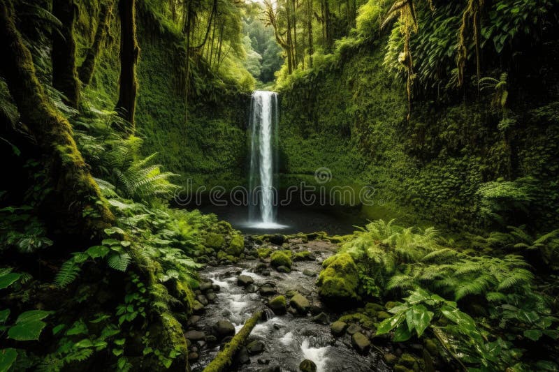 Scenic Waterfall Surrounded by Greenery. Generative AI Stock ...